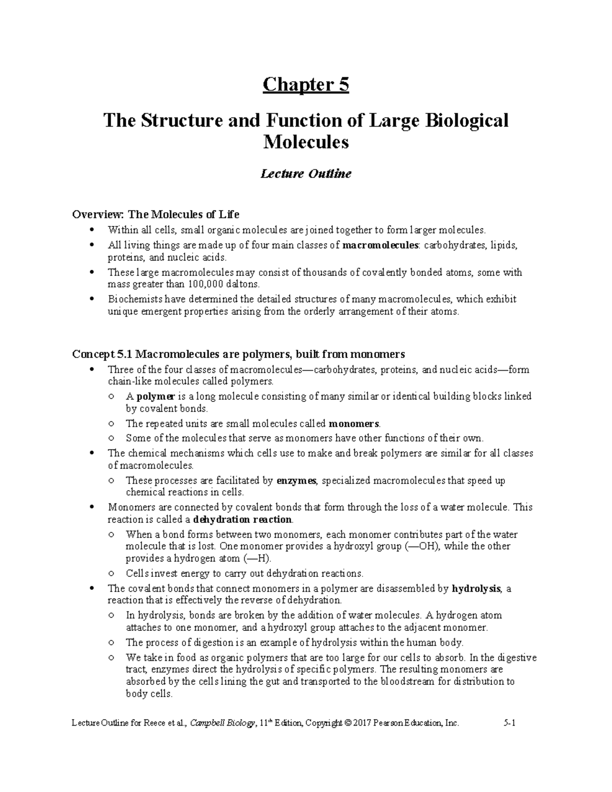 Reece 11e Lecture Ch05: Structure & Function of Biological ...