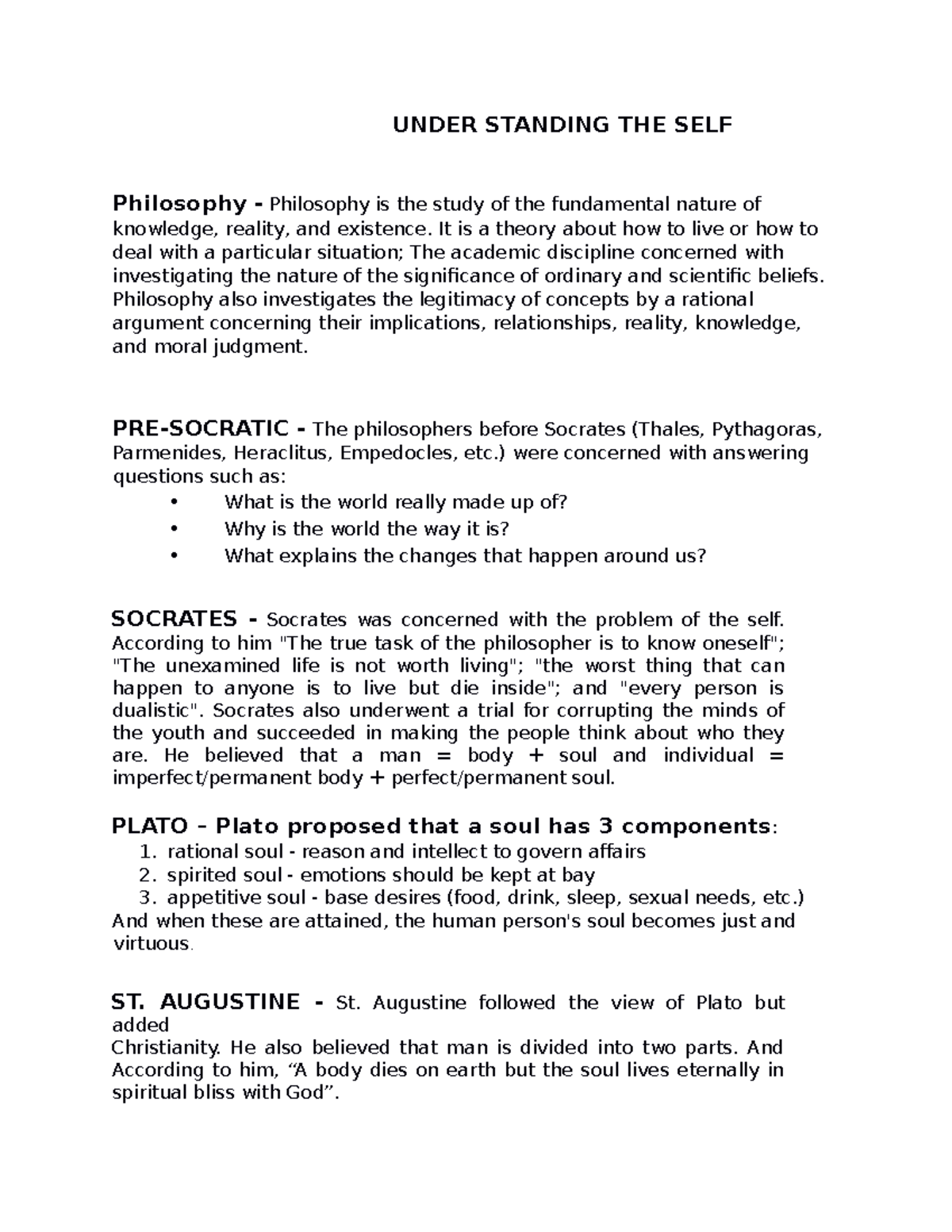 Understanding The Concept of Self in Philosophy - PHIL 101 - Studocu