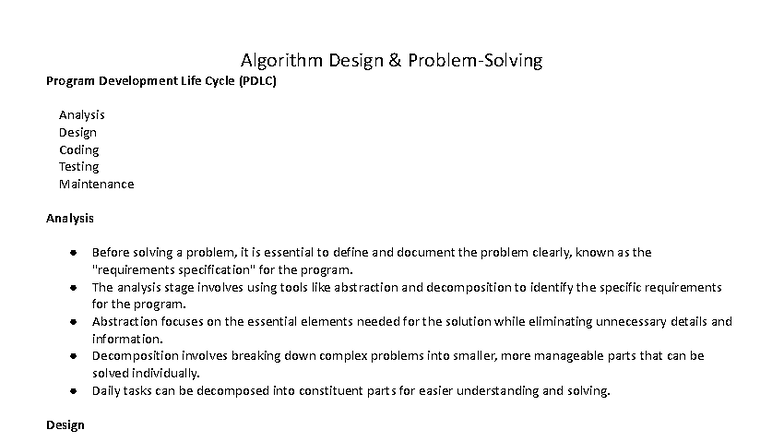 Ch - 7 Algorithm Design: PDLC Analysis, Coding, Testing & Maintenance ...