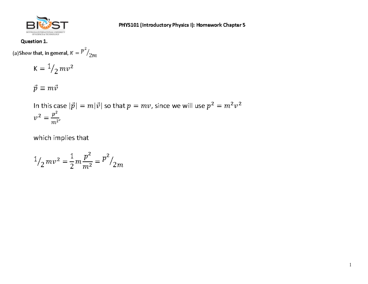 Physics 101: Collision Momentum & Energy - Homework Ch. 5 - Studocu