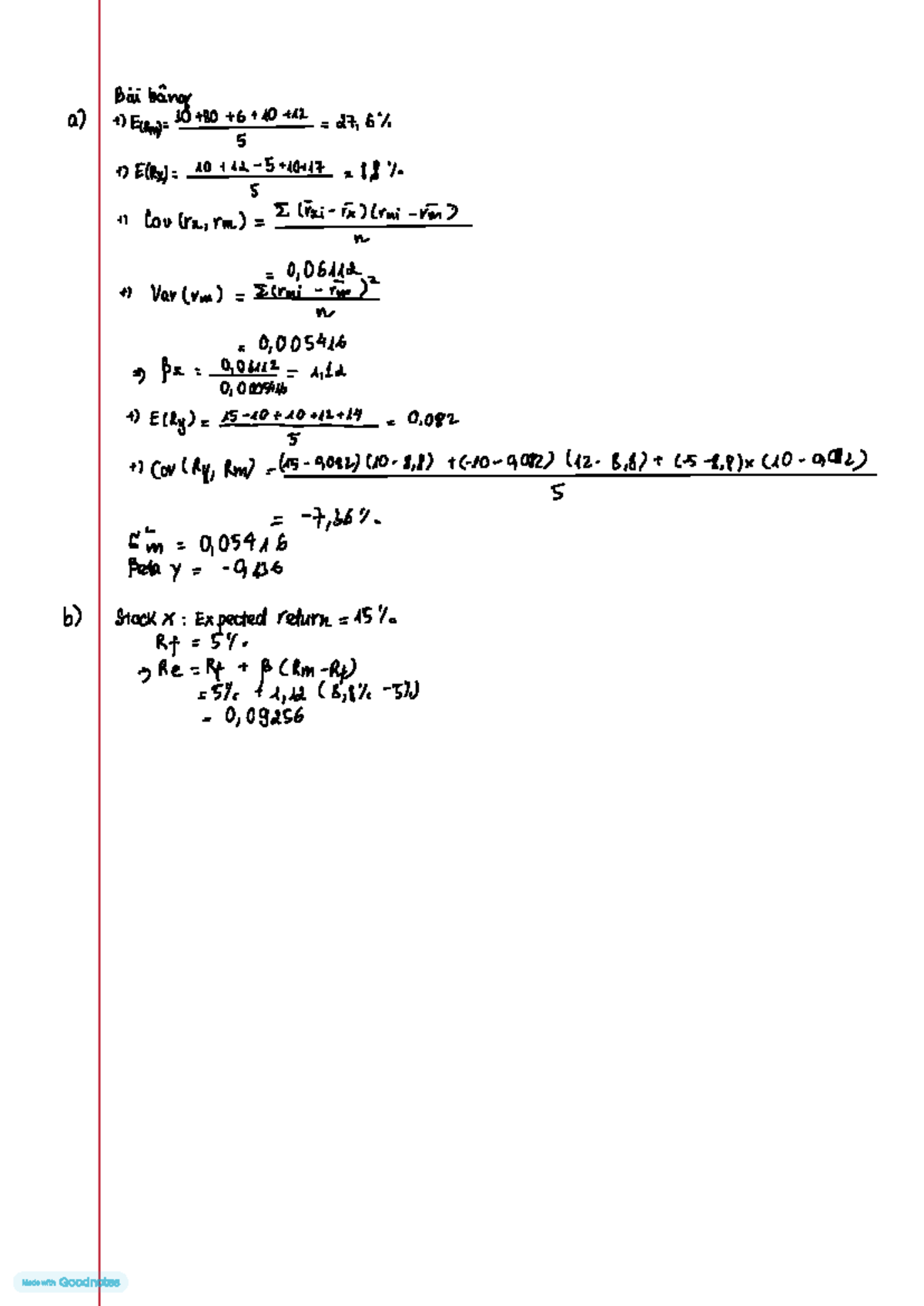 Bai bang a) E(Rm) & Cov(ra, rm) Analysis - 11226574 - Khó - Studocu