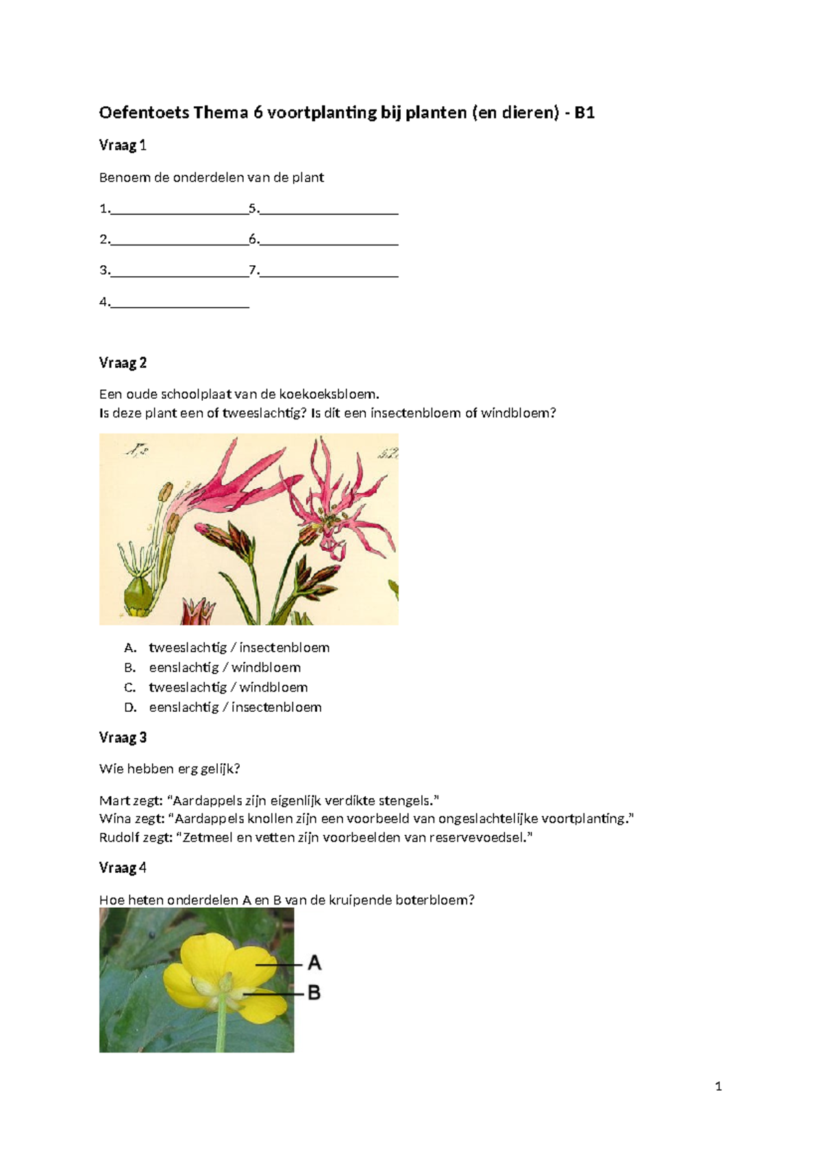 Oefentoets Thema 6: Voortplanting bij Planten en Dieren - B - Studeersnel