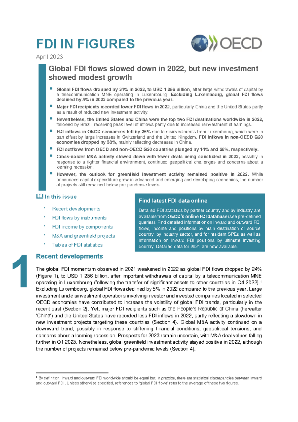 FDI in Figures April 2023 - FDI IN FIGURES April 202 3 Global FDI flows ...