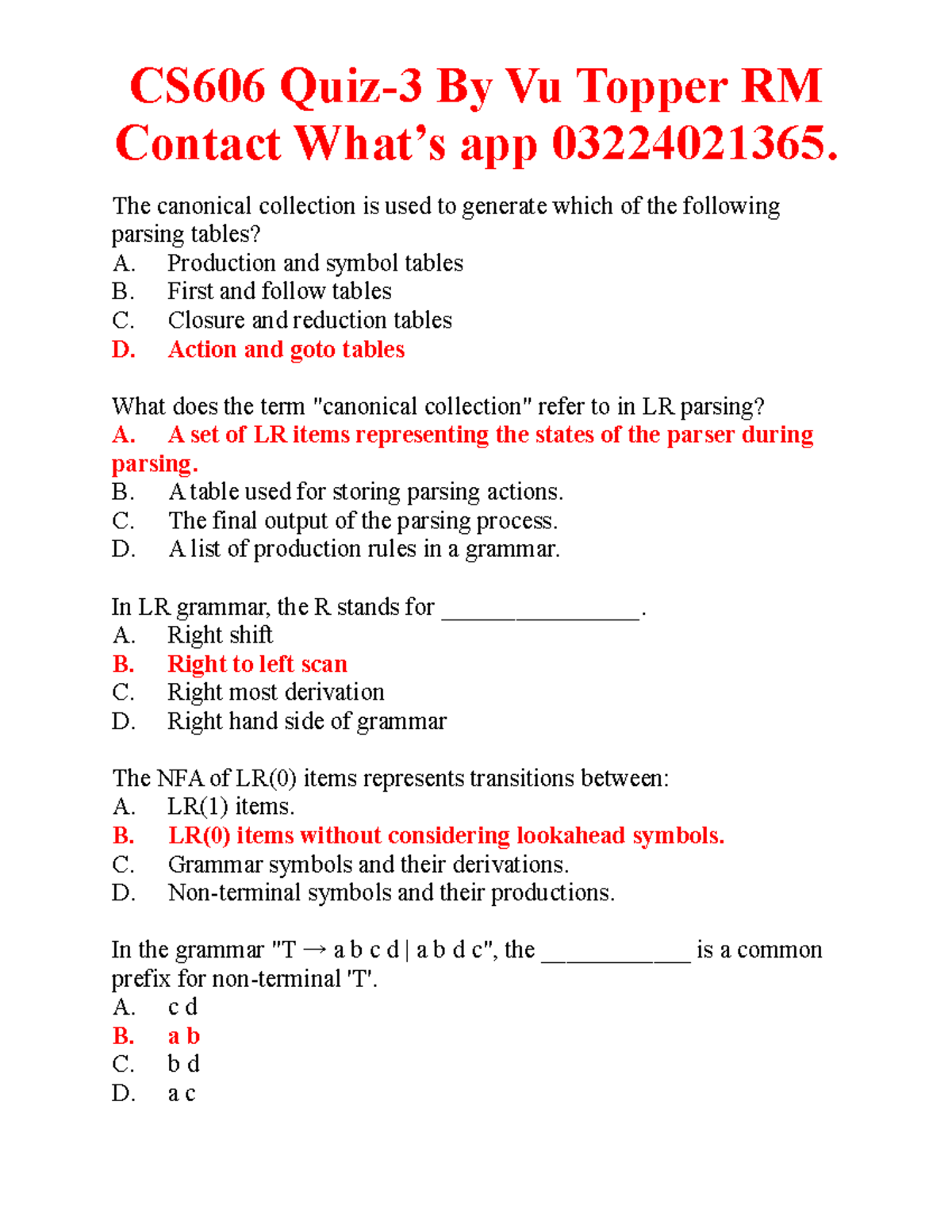 CS606 Quiz-3 By Vu Topper RM-1 - Contact What’s app 03224021365. The canonical collection is ...
