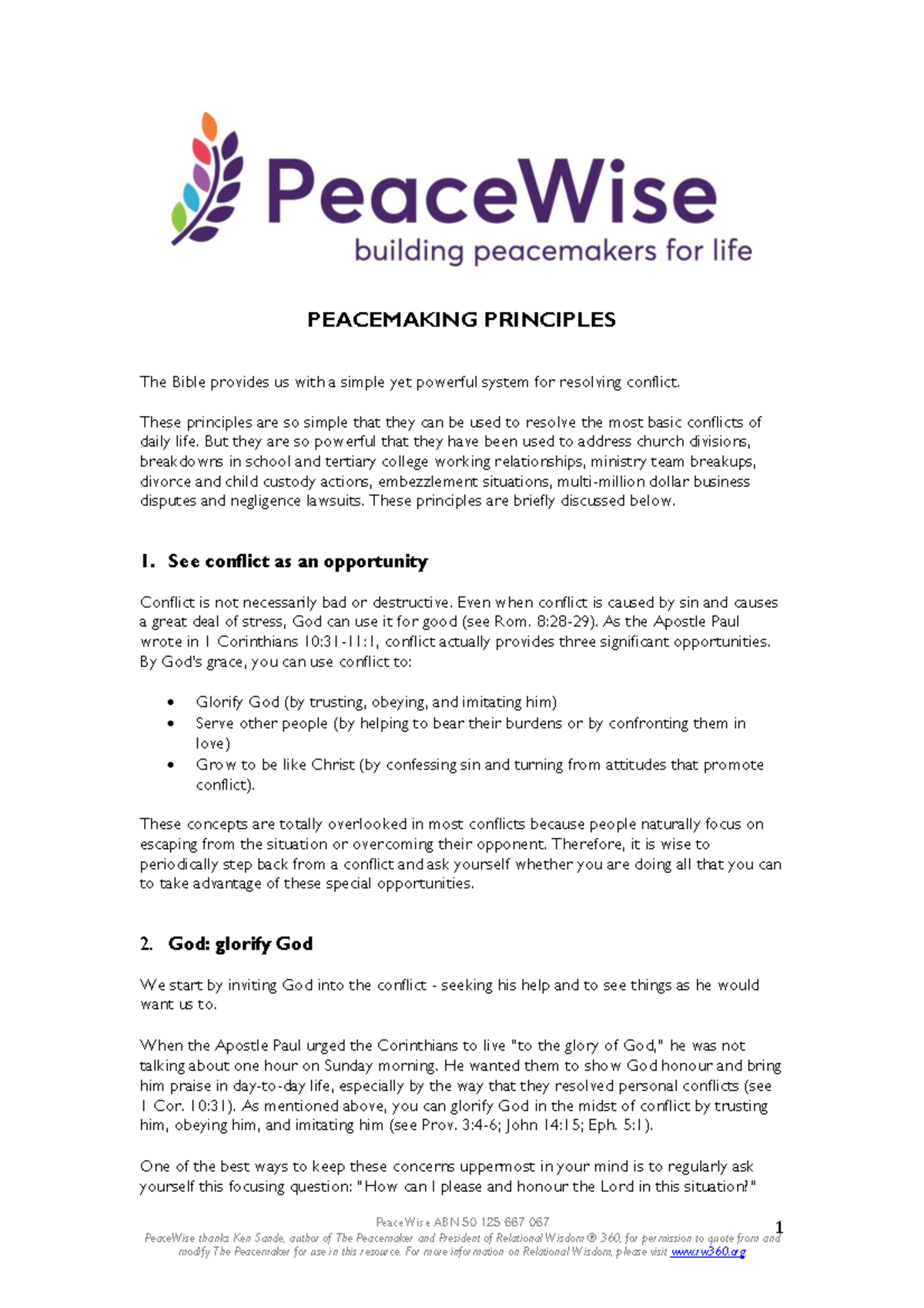 PEACEMAKING PRINCIPLES: A Biblical Approach to Conflict Resolution ...