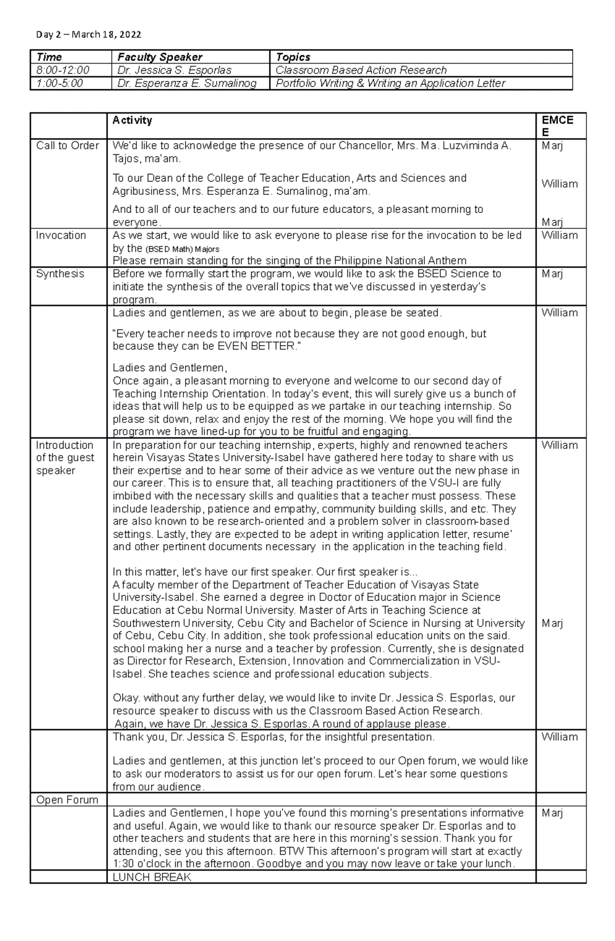 Emcee SCRIPT (Conference or Meetings) - Office of the Curriculum ...