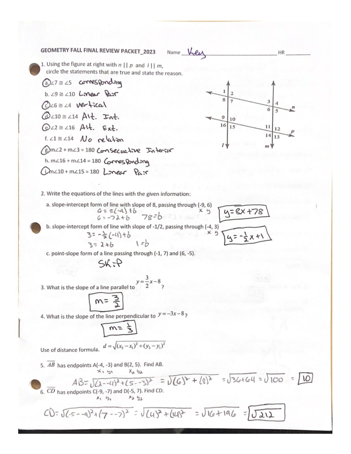 Geometry Fall Final Exam Review Packet 2023: Comprehensive Study Guide - Studocu