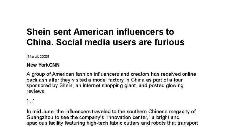 Shein Influencers' China Trip Sparks Backlash: A News Report (Unit 1 ...
