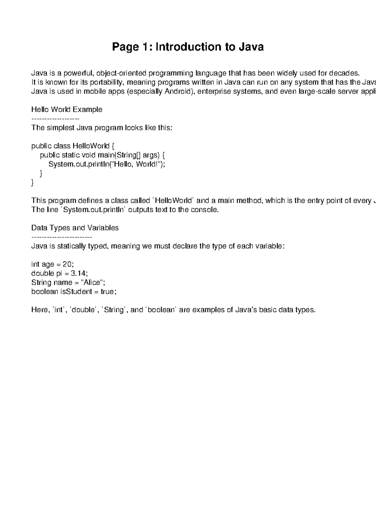 Java 4 - Basics of Java Programming: Key Concepts and Examples - Studocu