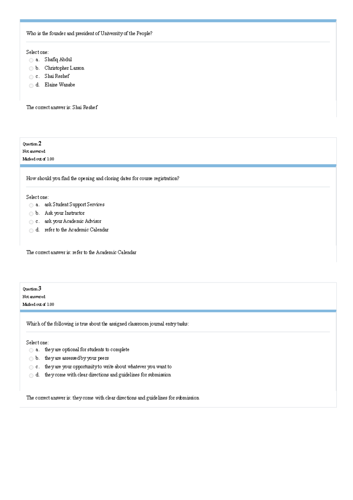 Review of Quiz Attempts for Course QZ101 - Studocu