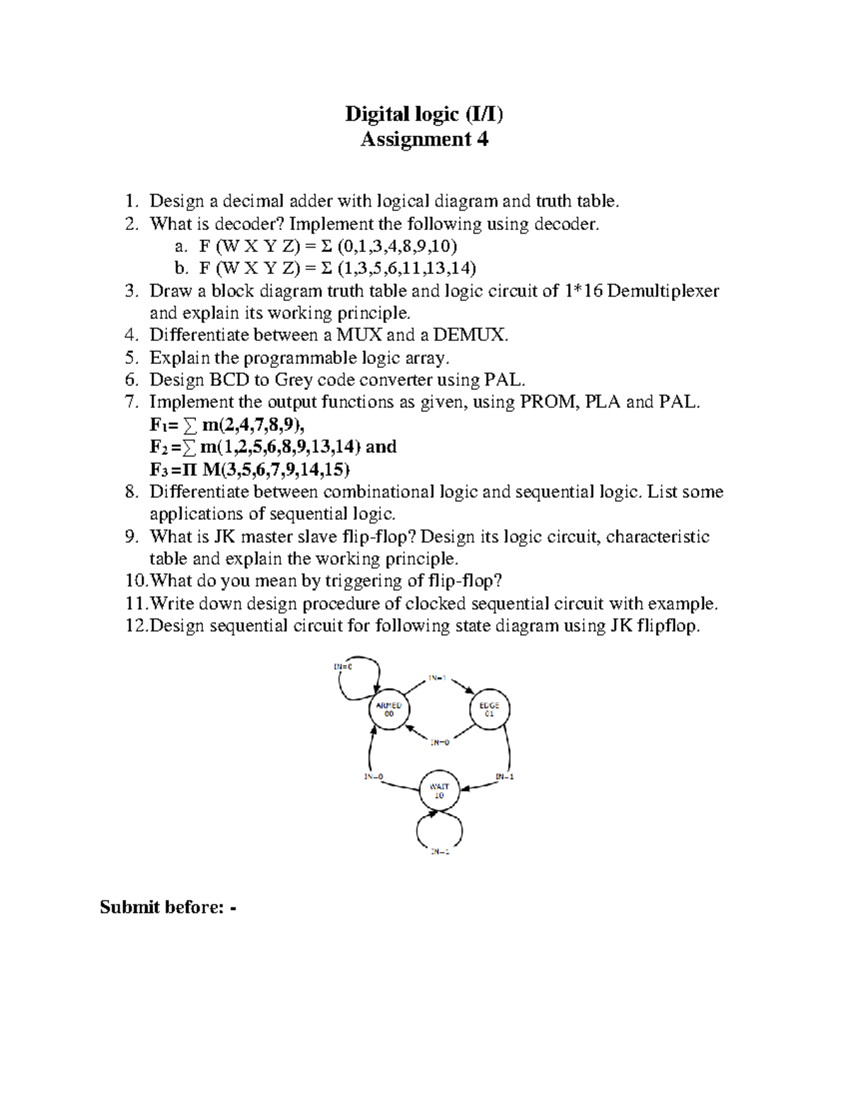 Digital Logic Assignment 4: Adder, Decoder, MUX/DEMUX, and More - Studocu