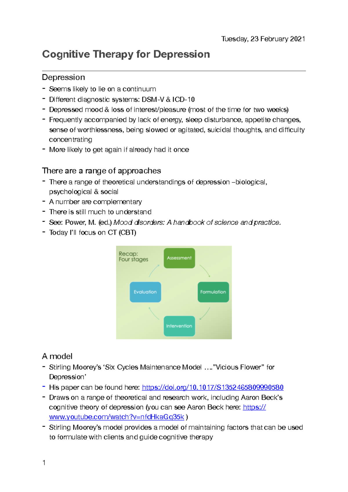 Cognitive Therapy for Depression: A Guide to CBT & Models of Care - Studocu