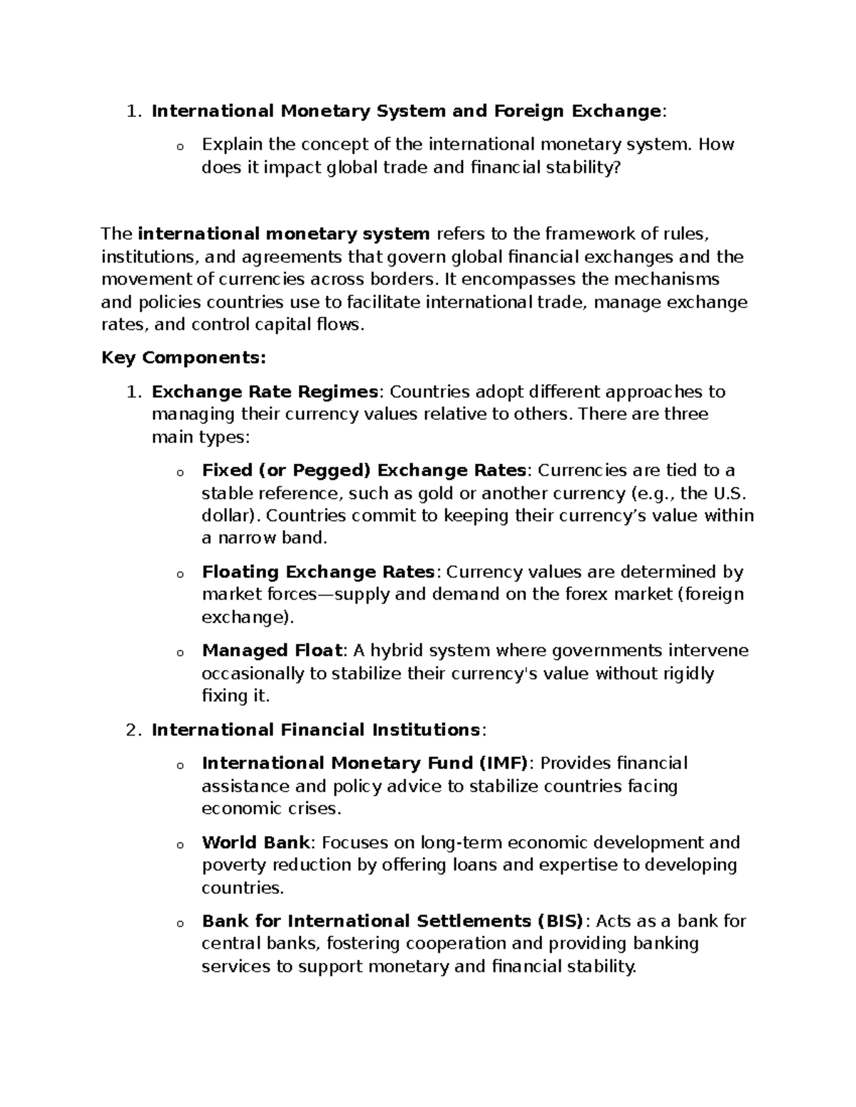 Quiz 1 Review-1 - Quiz 1 Review-1 - 1. International Monetary System ...