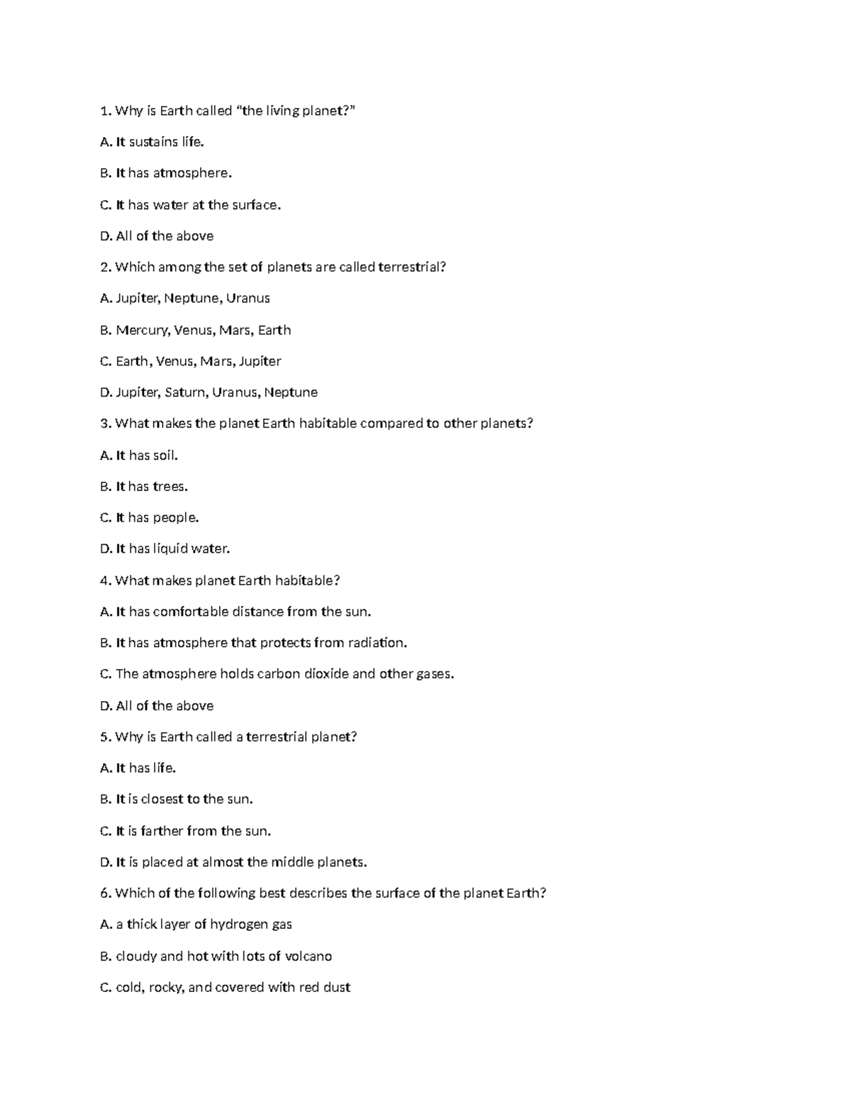 Earth and Life Science - Multiple Choice Test Review - Studocu