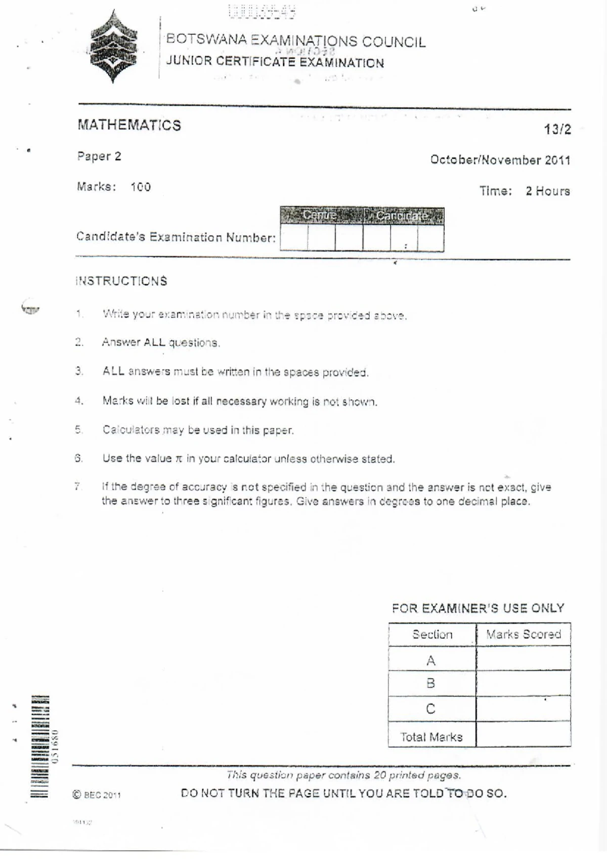 Maths JCE 2019 Paper 2 - Revision - introductory to mathematics - Studocu