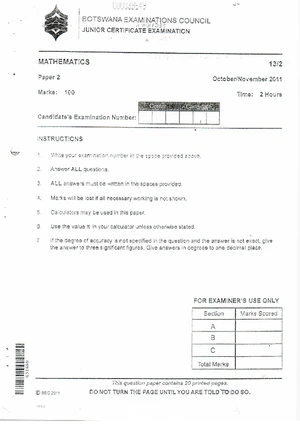 Maths JCE 2019 Paper 2 - Revision - introductory to mathematics - Studocu
