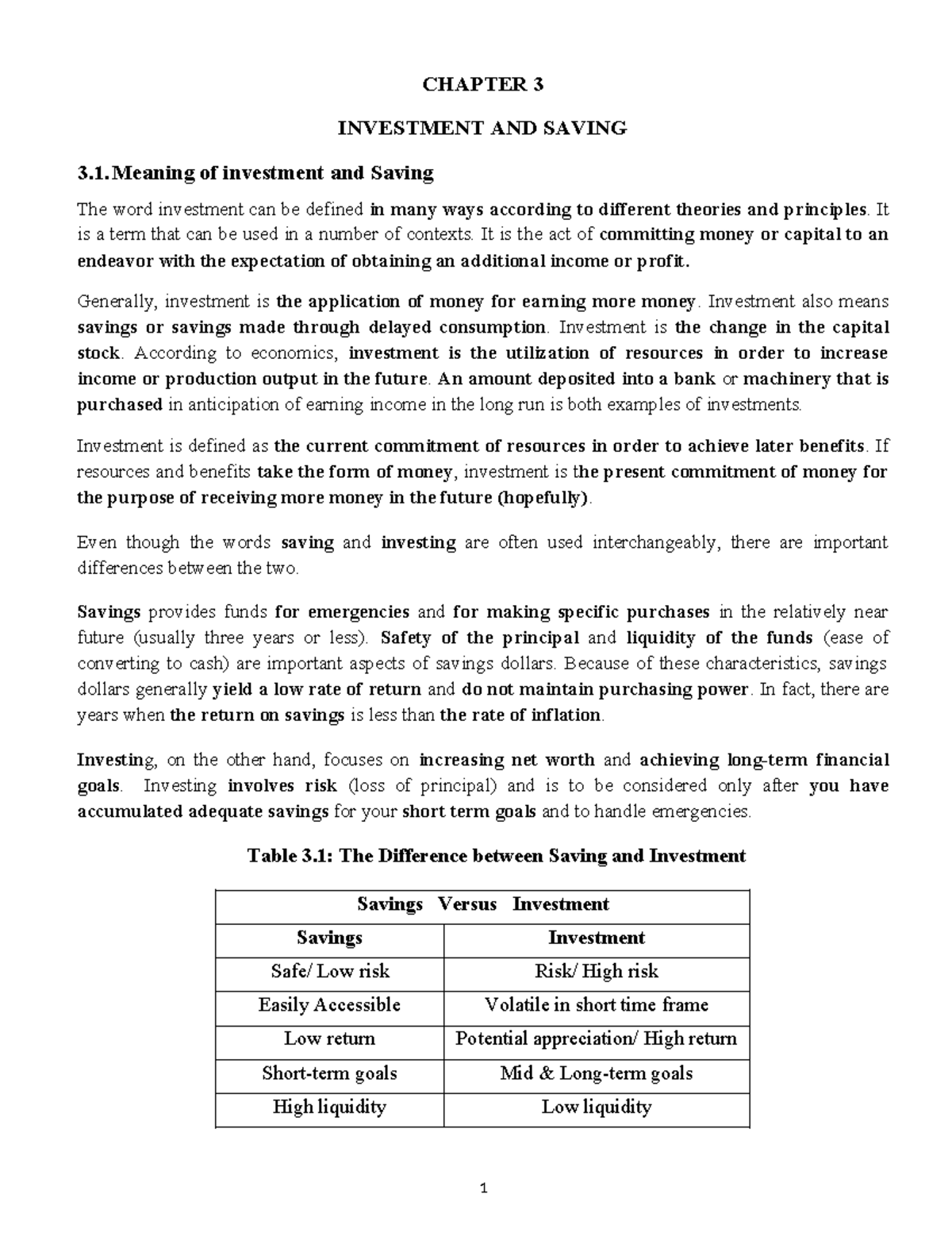 Macroeconomics II: Chapter 3 - Investment and Saving Concepts - Studocu