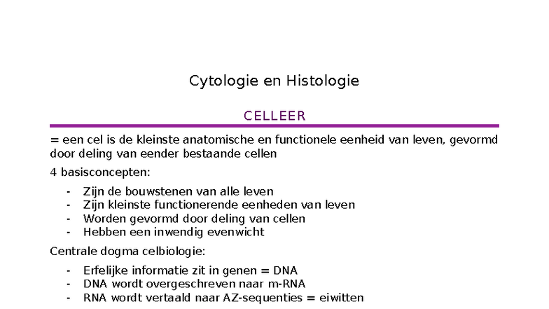 Cytologie en Histologie: Basisconcepten en Celstructuur CELLEER - Studocu