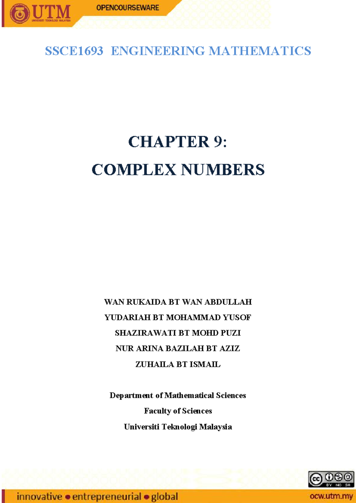 Chapter 9 - complex numbers - SSCE1693 ENGINEERING MATHEMATICS CHAPTER 9: COMPLEX NUMBERS WAN ...