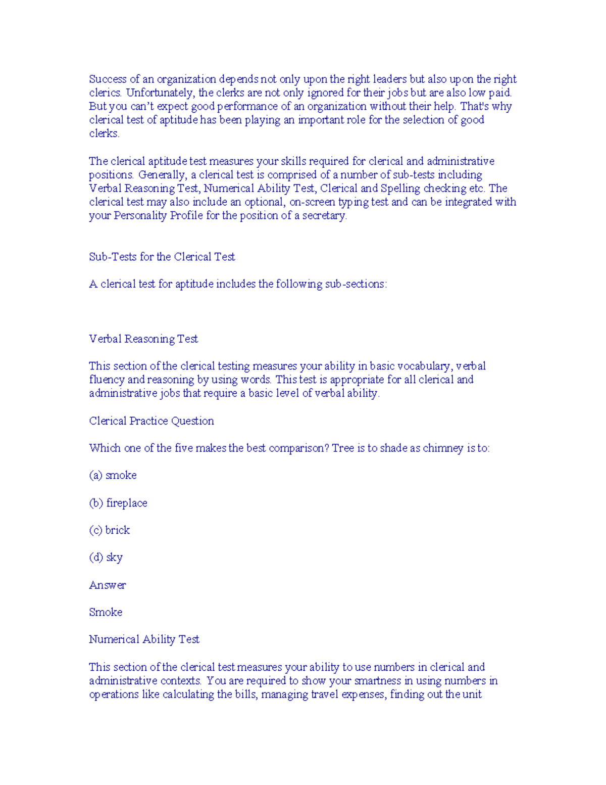 2. Clerical Aptitude Test Overview and Sub-Tests Guide - Studocu