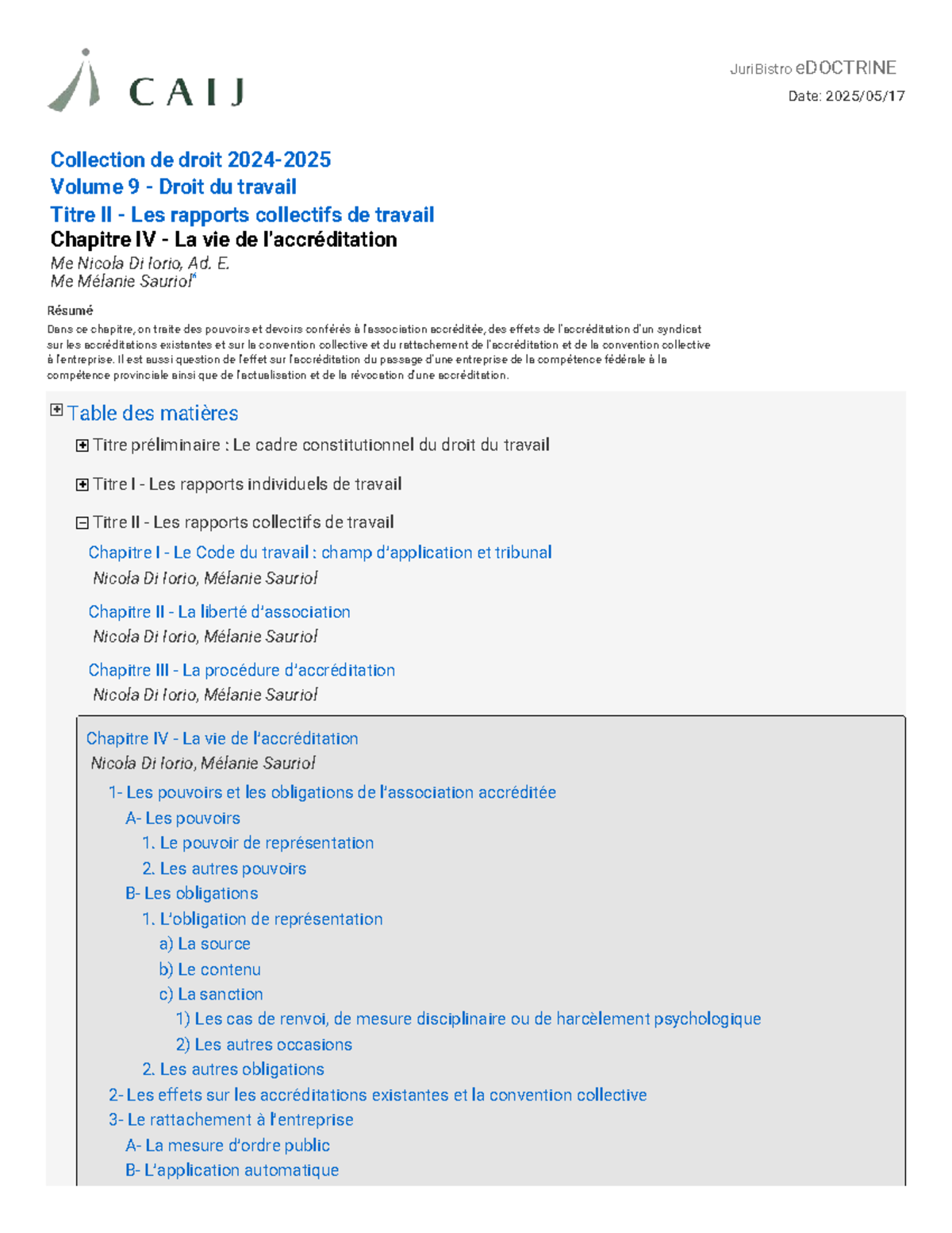 Ch. 4 - Les Rapports Collectifs de Travail en Droit du Travail (Droit 9 ...