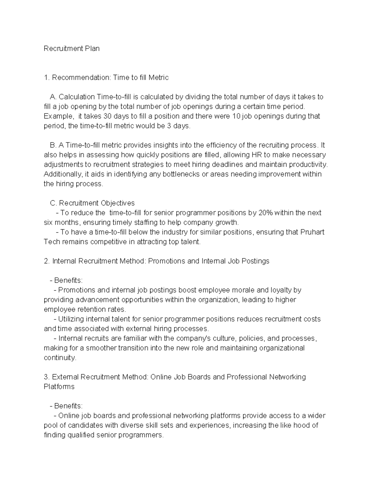 Recruitment plan (1) - Notes - Recruitment Plan Recommendation: Time to ...