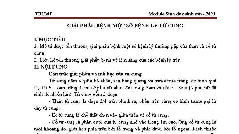 TBUMP Module Sinh dục sinh sản 2021: Giải phẫu bệnh một số bệnh lý tử ...