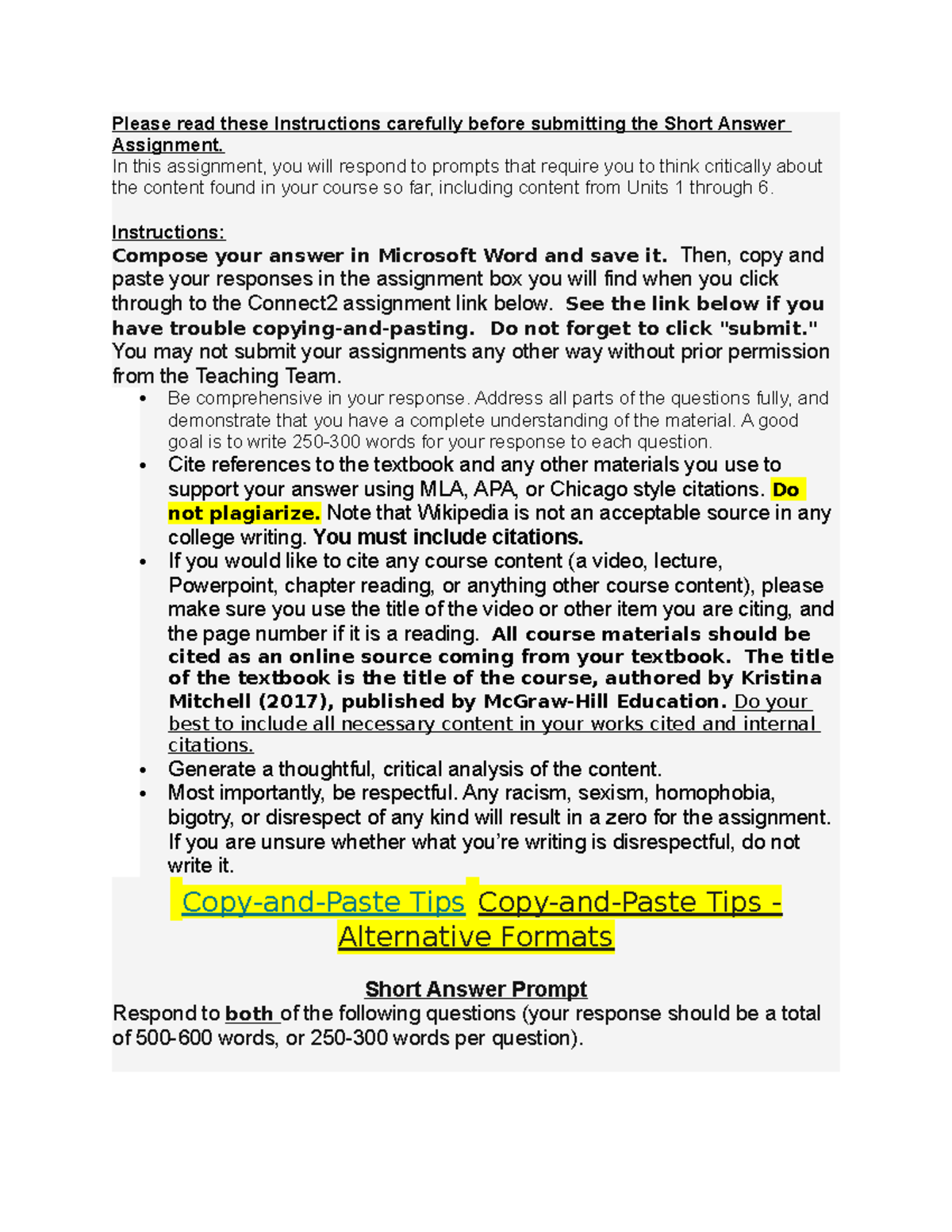 Short Answer 1 - Please read these Instructions carefully before ...