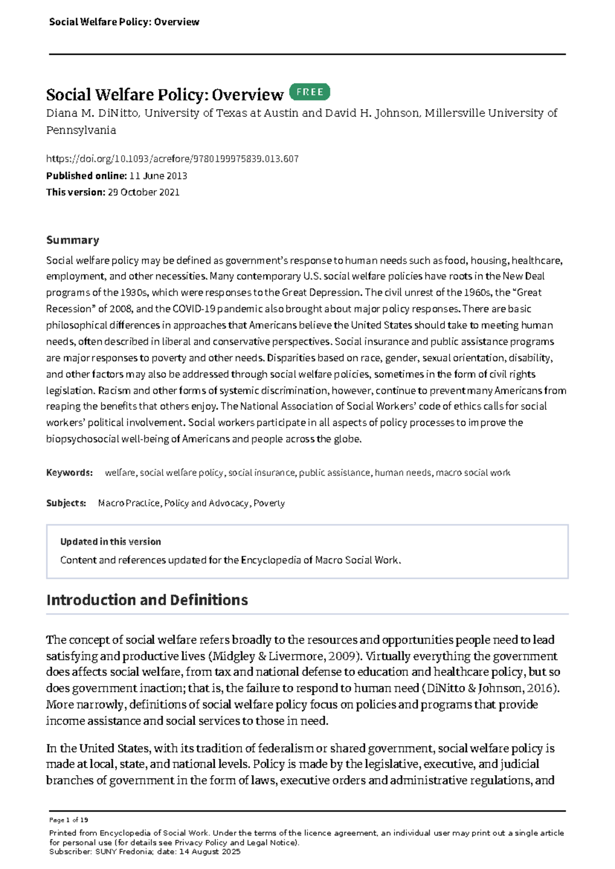 Social Welfare Policy Overview: Implications for Equality and Justice ...