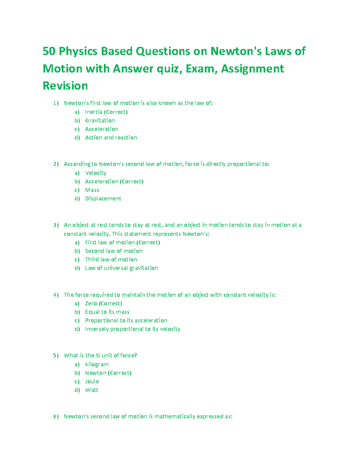 50 Physics Questions on Newton's Laws of Motion: Quiz & Revision Guide ...