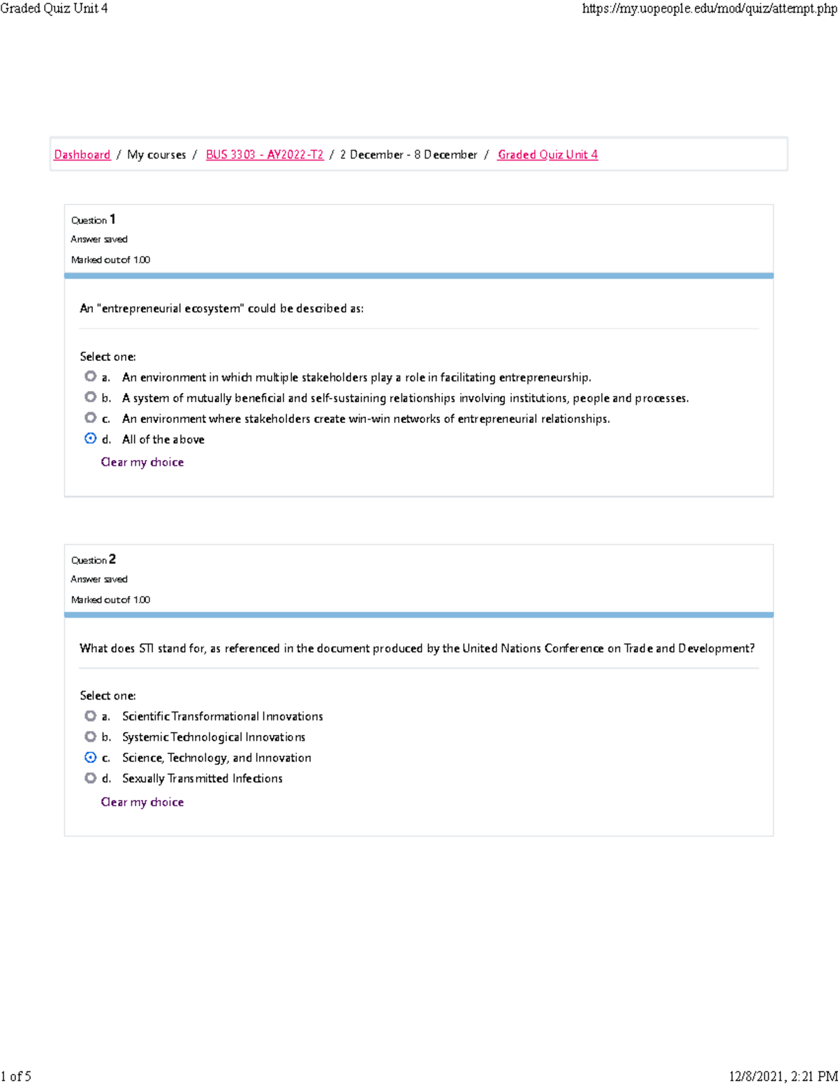 Entrepreneurship 1 Bus 3303-Graded Quiz Unit 4 - Question 1 Answer ...