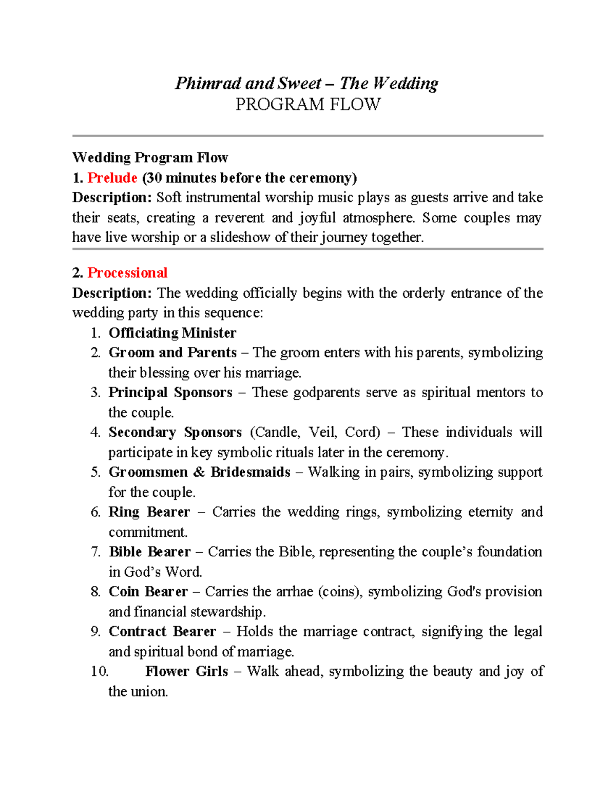 Church Ceremony- Program FLOW - Phimrad and Sweet – The Wedding PROGRAM ...