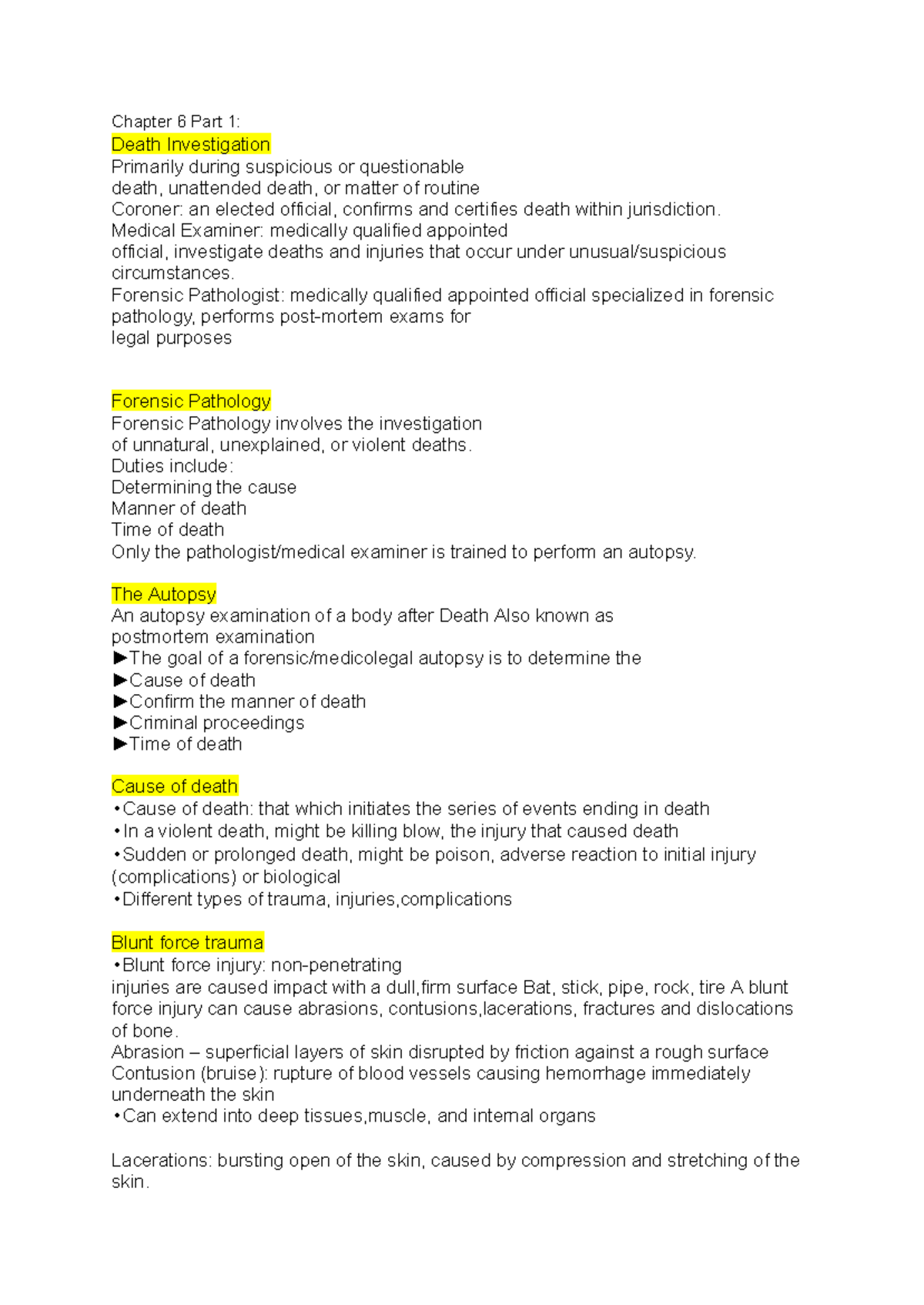 Forensics 101: Chapter 6 & 7 notes on death investigation and autopsy ...