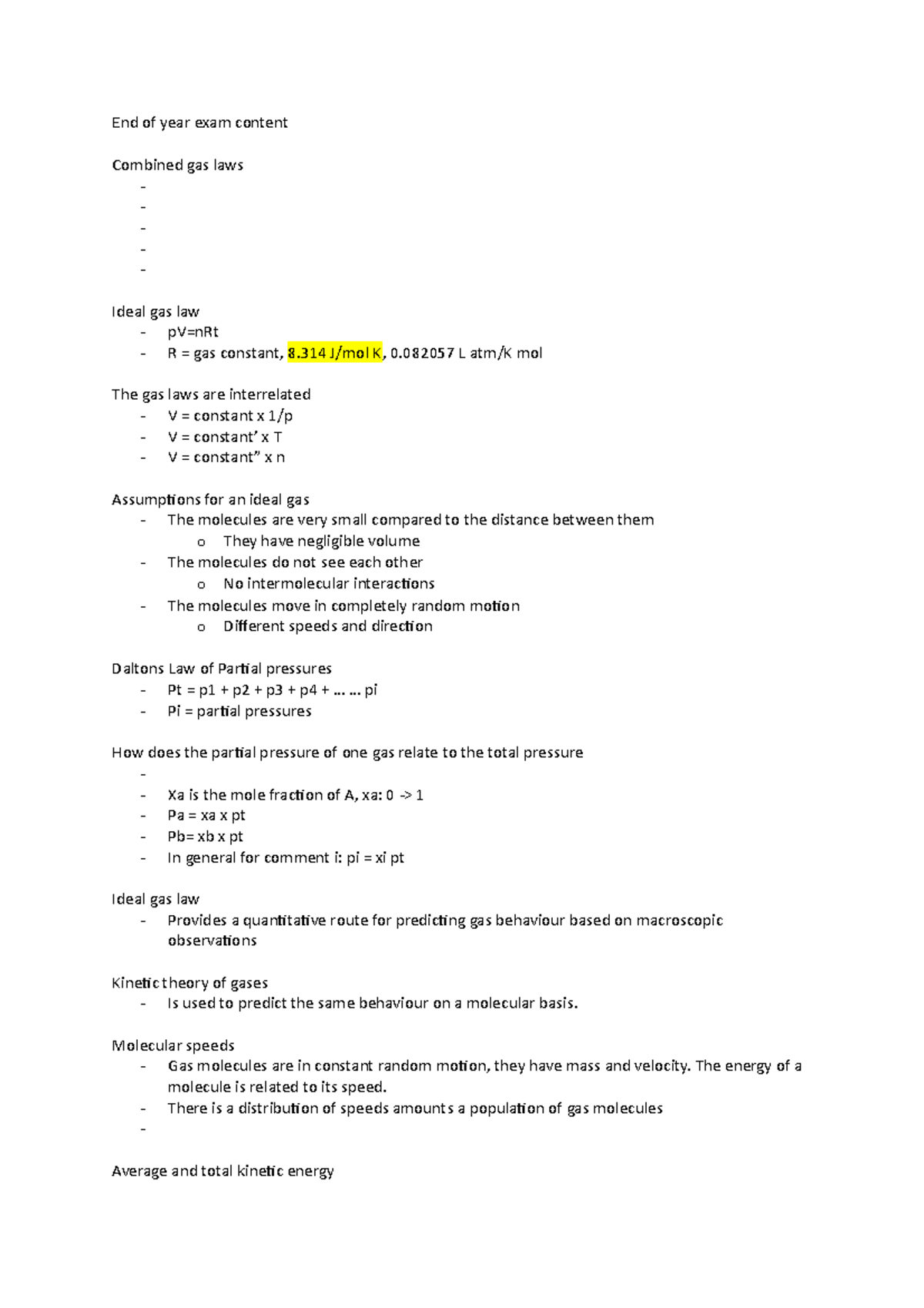 Chem Final Exam - Notes on Gas Laws and Thermodynamics Concepts - Studocu