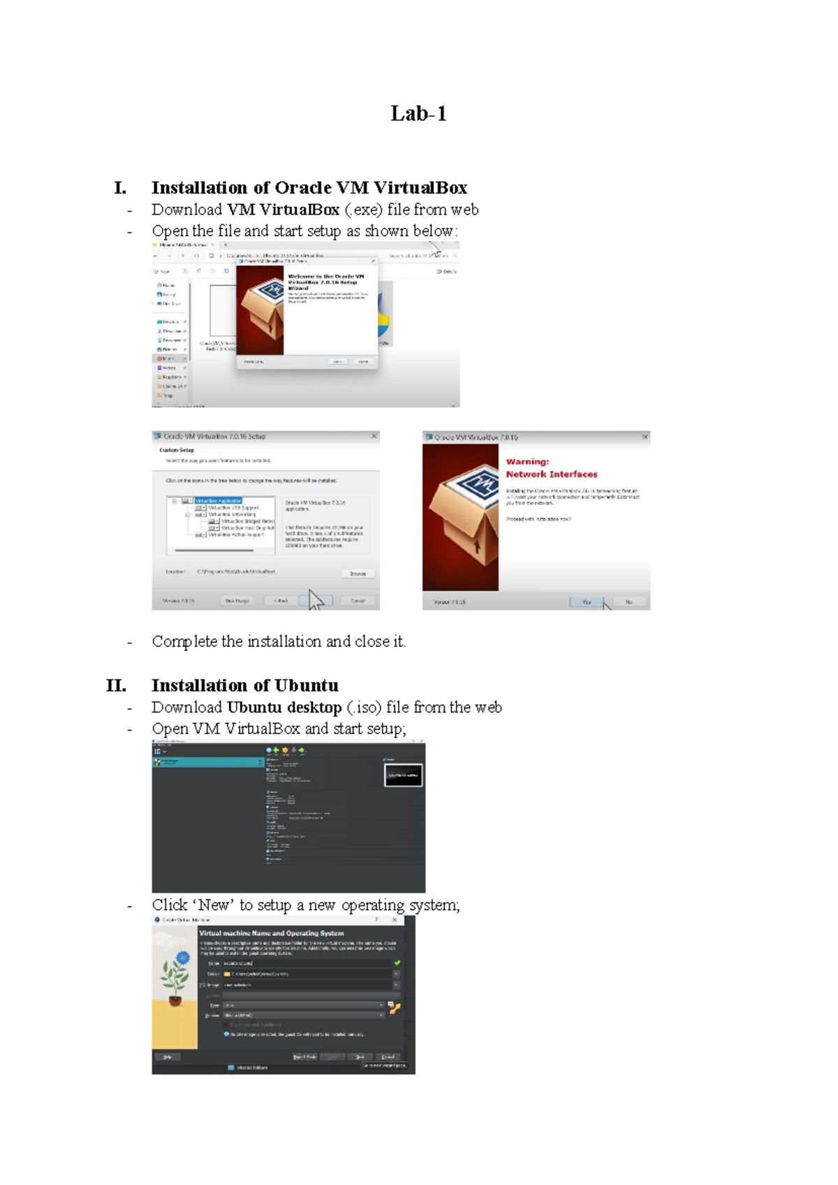 Lab-1 - document - Lab- I. Installation of Oracle VM VirtualBox ...