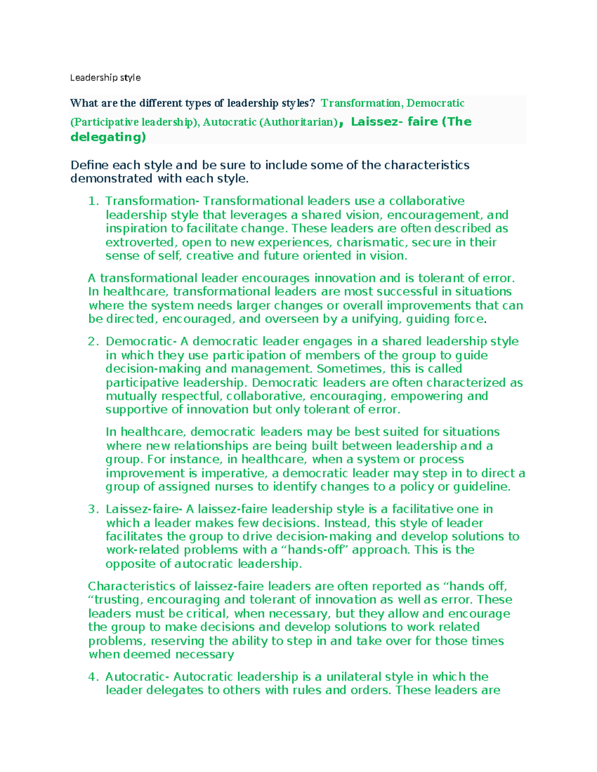 Leadership Styles: Transformational, Democratic, Autocratic, and ...