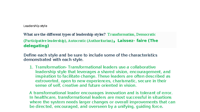 Leadership Styles: Transformational, Democratic, Autocratic, and ...