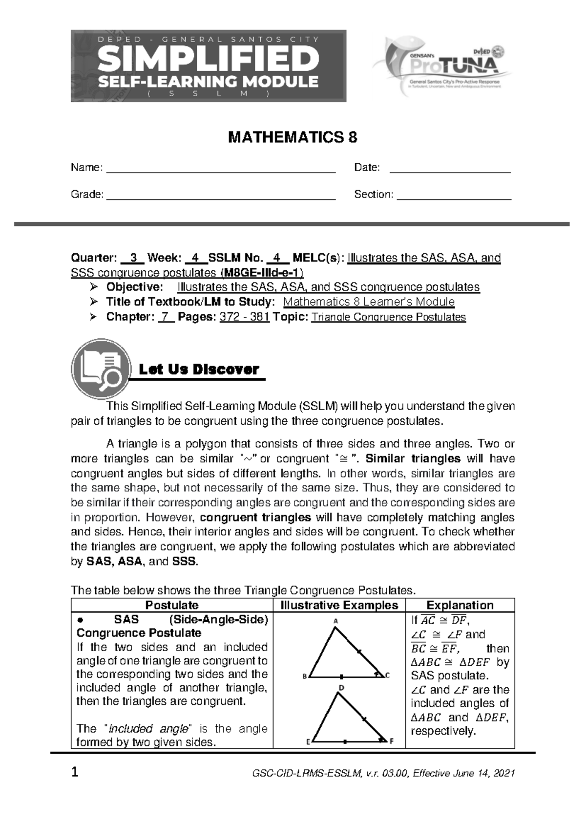 Q3 Math8 SSLM WEEK4 - yuiujy - MATHEMATICS 8 Name