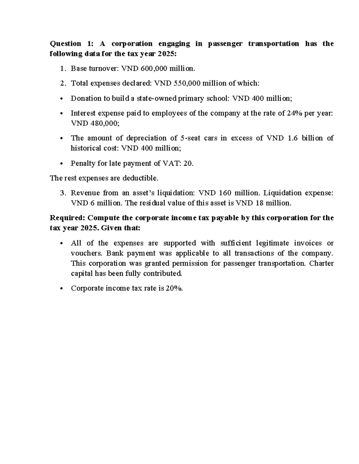 Corporate Income Tax Computation Exercises 2025 (Exercise 06) - Studocu