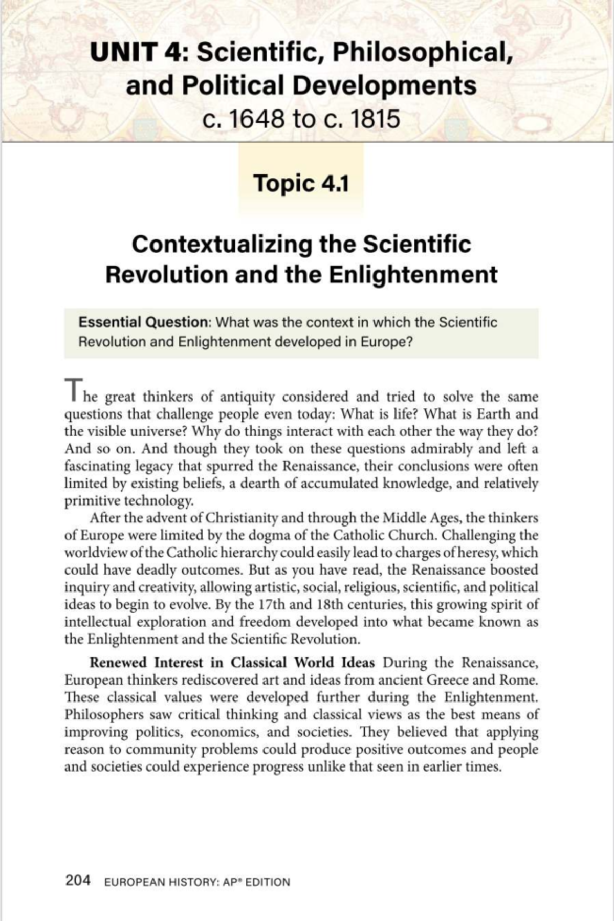 Unit 4: Scientific Revolution & Enlightenment (c. 1648-1815) Overview ...