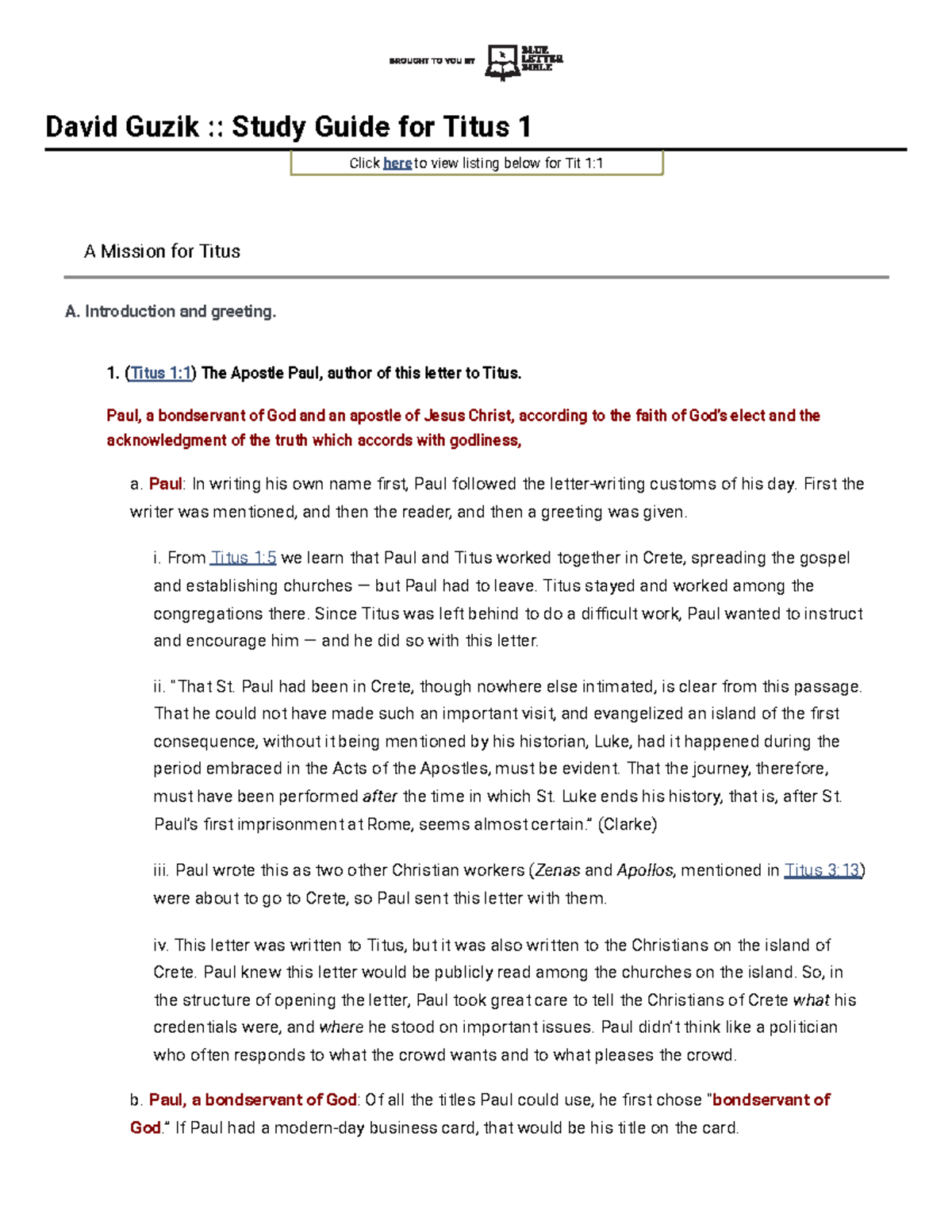 Study Guide for Titus 1 by David Guzik - Introduction and greeting ...