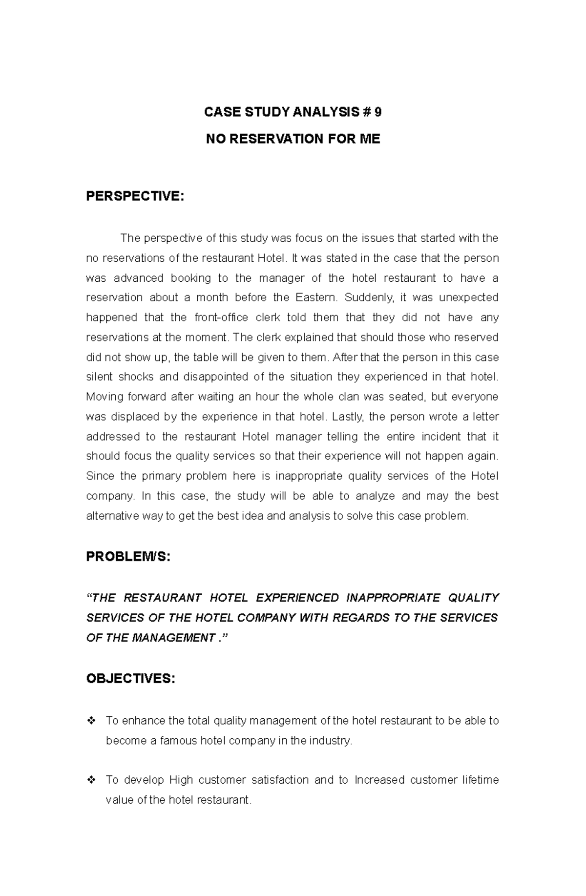 Case Study Analysis: Improving Quality Services at Hotel Restaurant ...