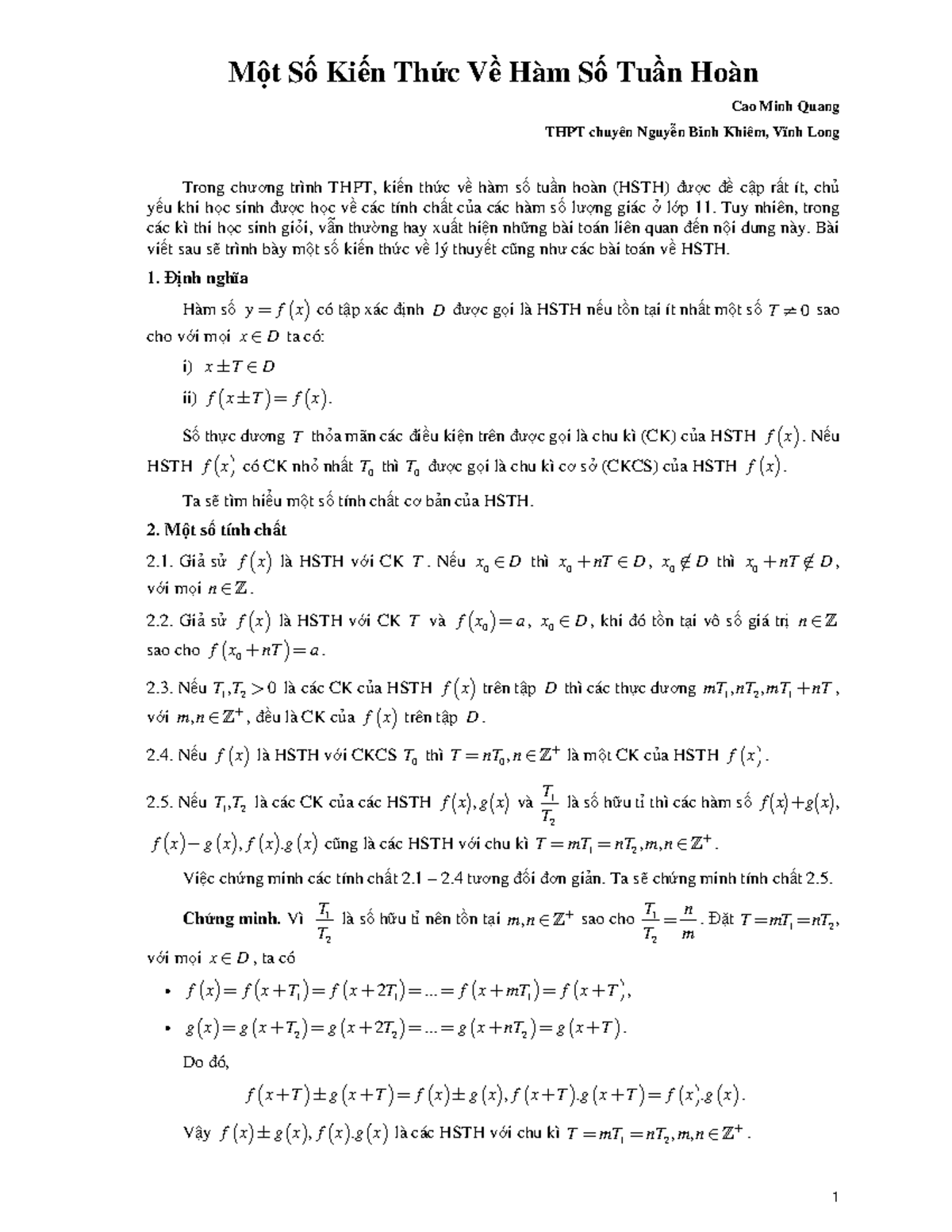 Mot so kien thuc ve ham so tuan hoan 20 - M t S Ki n Th c V Hàm S Tu n Hoàn Cao Minh Quang THPT ...