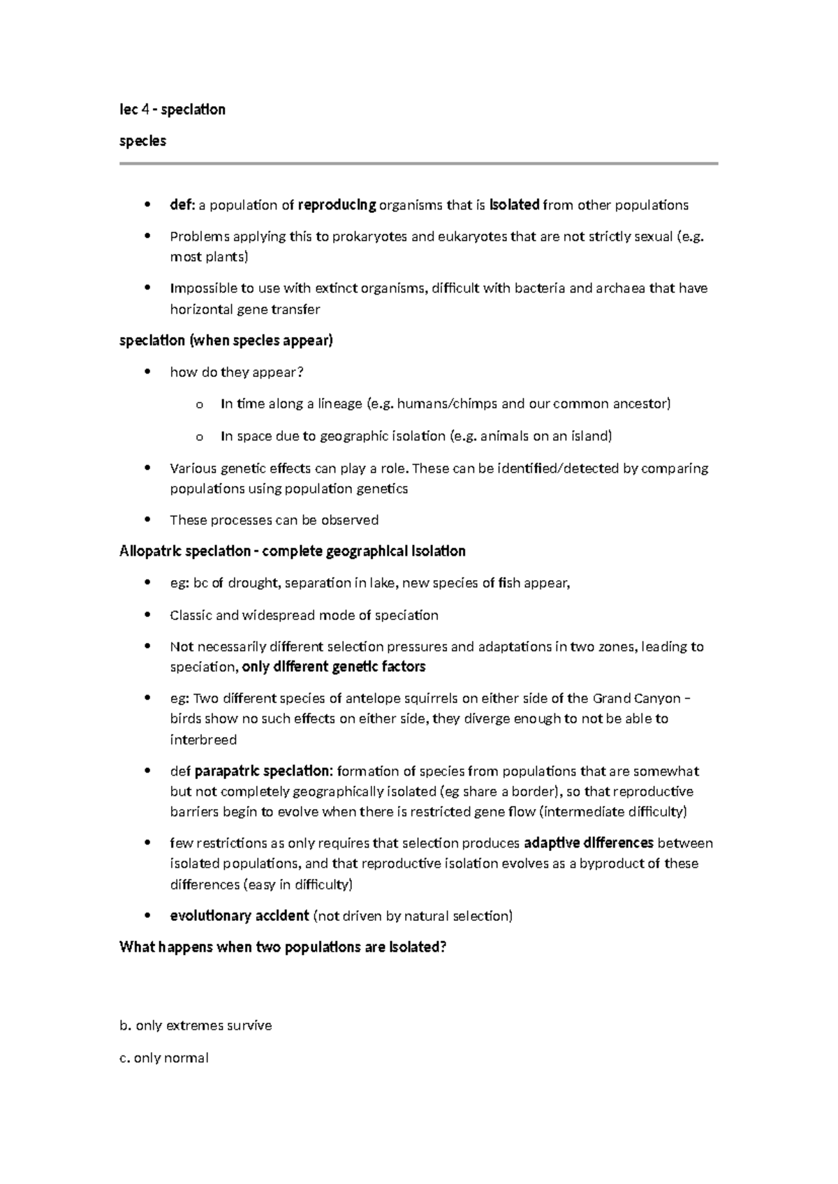 Lec 4 - Speciation: Key Concepts and Processes in GED Lecture Notes ...
