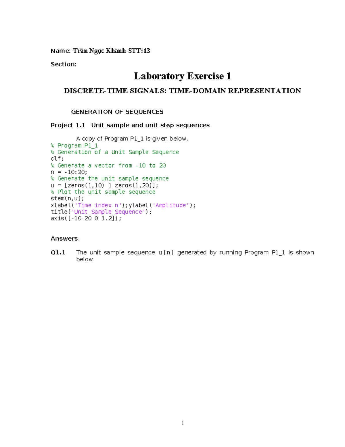 Labex 1: Generation of Sequences and Signal Representation - Studocu