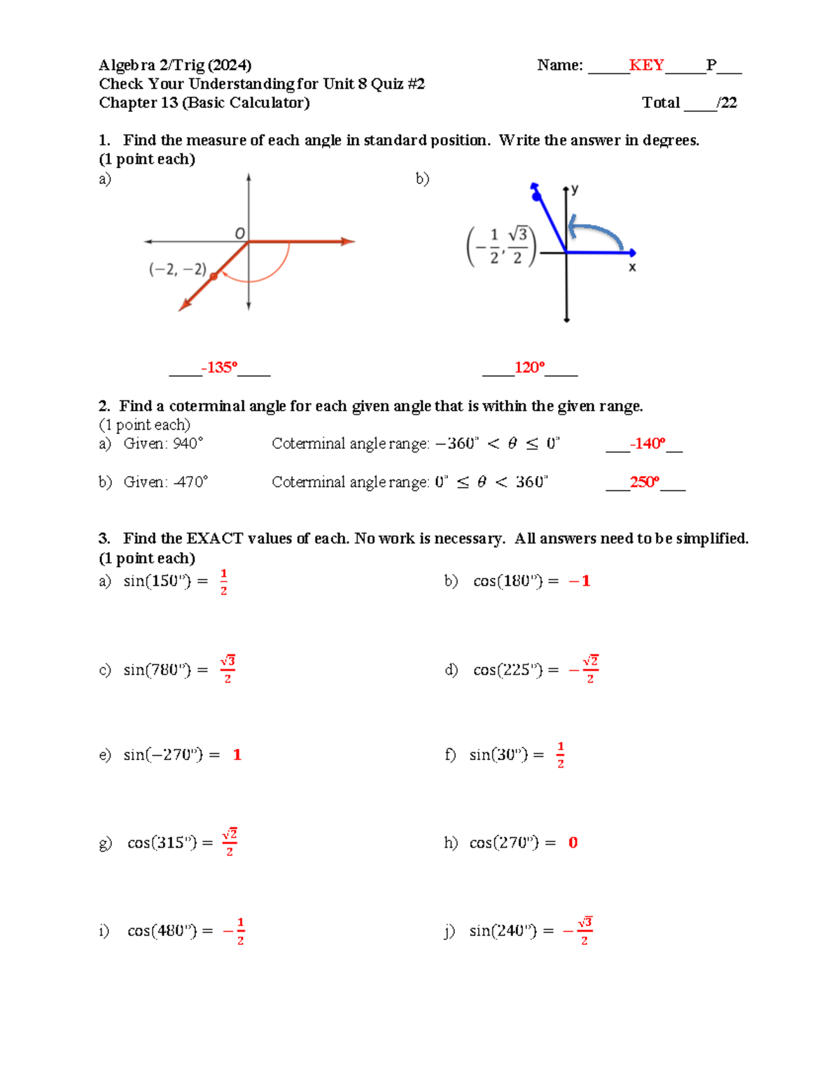Unit 8 CYU Quiz 2 Answer Key - Algebra 2/Trig Overview - Studocu