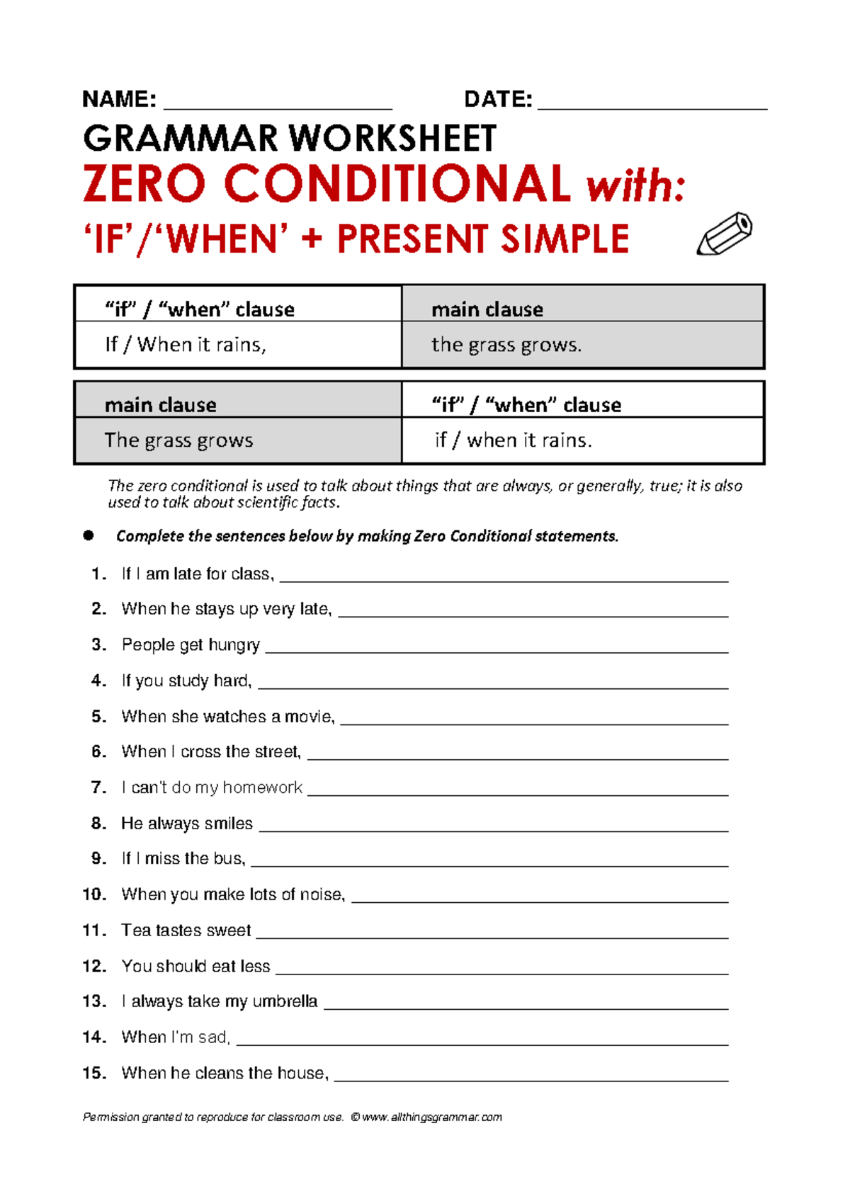 Grammar Worksheet: Zero Conditional Exercises - Studocu