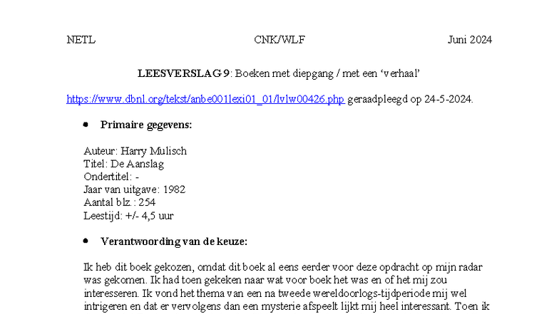 Leesverslag 9: De Aanslag van Harry Mulisch - Inzicht en Reflecties ...
