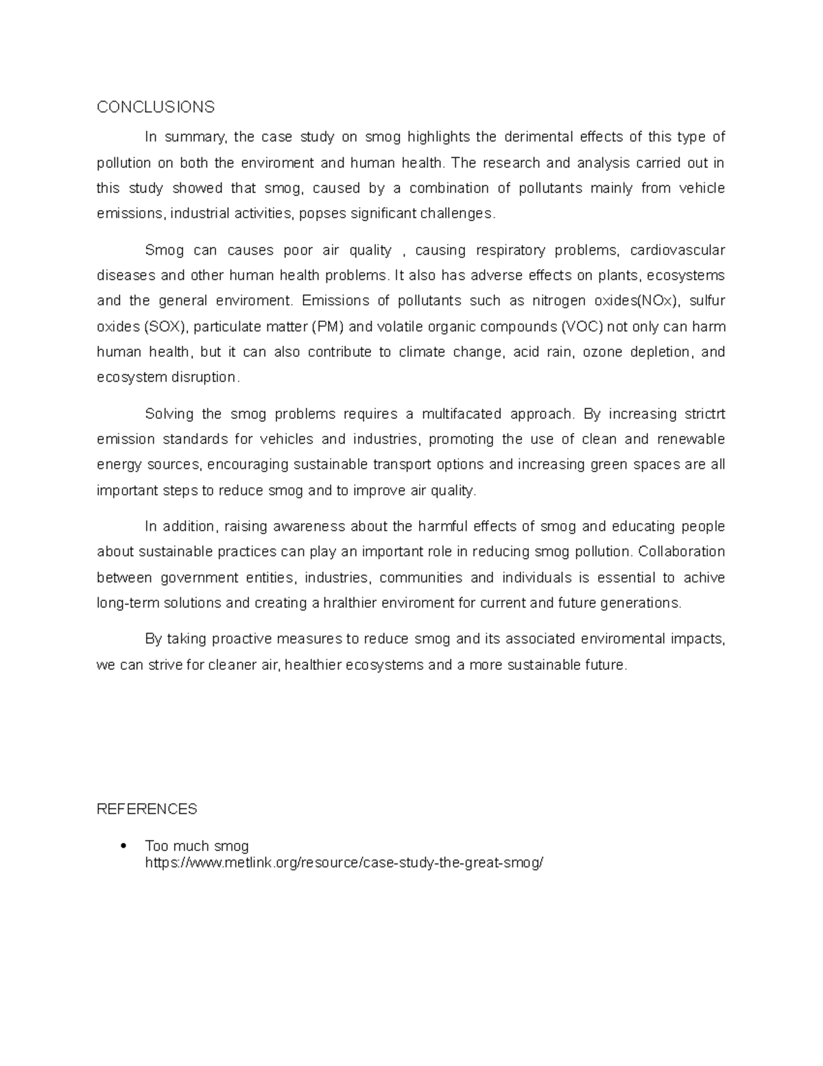 Conclusion CHM 271 CASE Study - CONCLUSIONS In summary, the case study ...