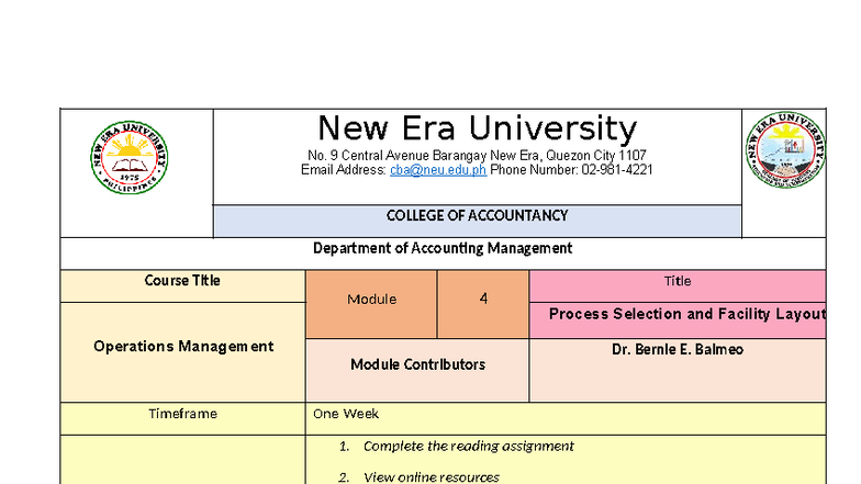 Operations Management (OM) Module 4: Process Selection & Facility Layout - Studocu